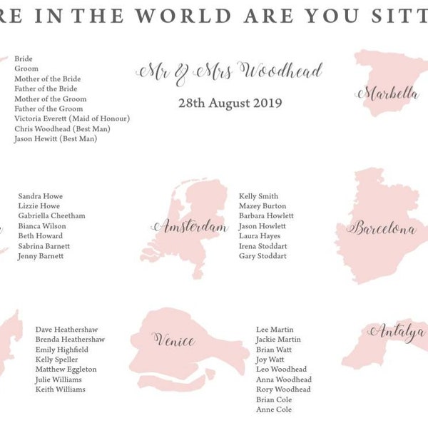 World Map Wedding Seating Chart Template - Etsy