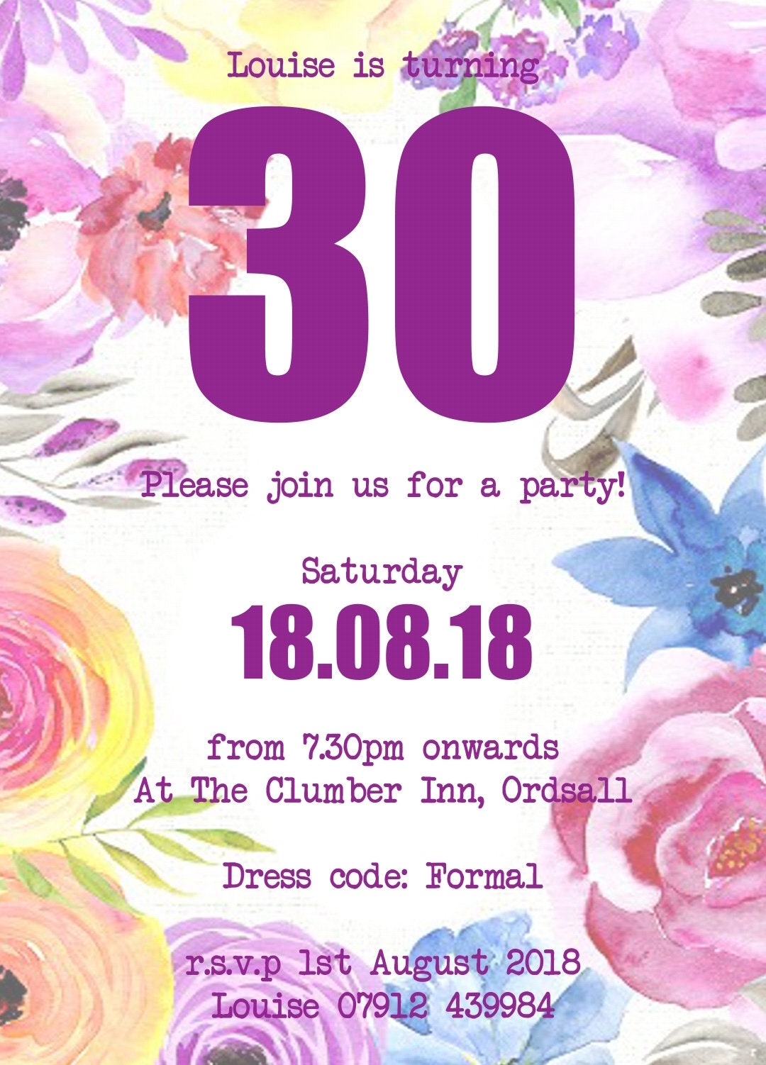 30th Party Invitations, Birthday Party, 30th Invites, Party Invites ...