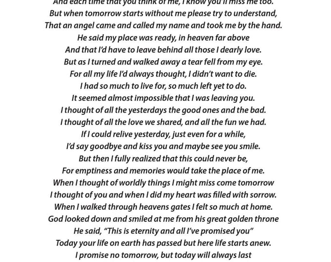 Daughter in Loving Memory Print, Funeral Poem, Bereavement, Heaven ...