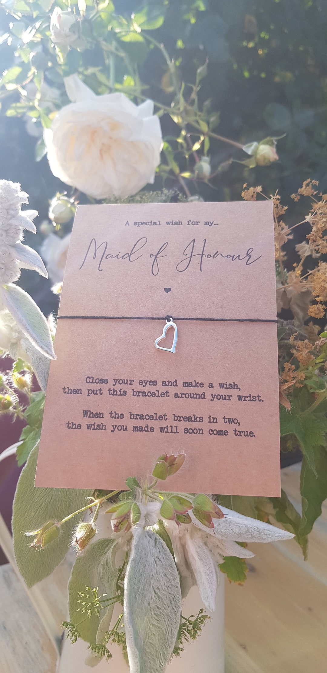 Maid of Honour Wish Bracelet, Gift for Her, Cord Bracelet, Token Gift ...