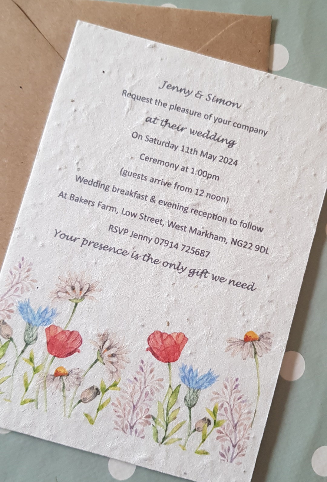 Seed Paper Wedding Invitation, Spring Wedding, Summer Wedding ...