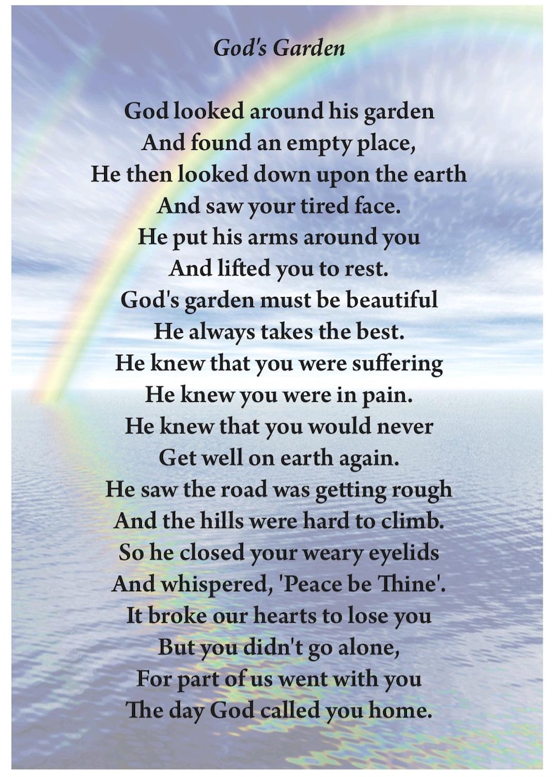 God's Garden Print, Funeral Poem, Missing You, Bereavement, Rainbow ...
