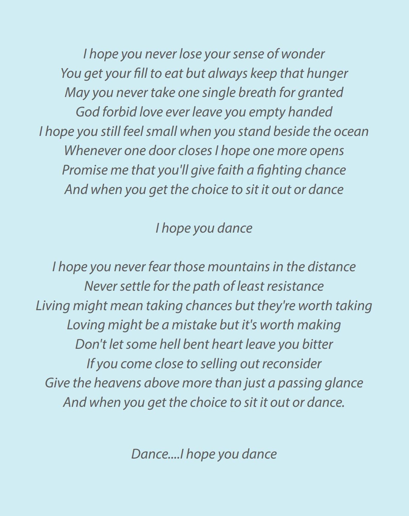 I Hope You Dance Art Print Inspirational Art Song Lyrics Hope You