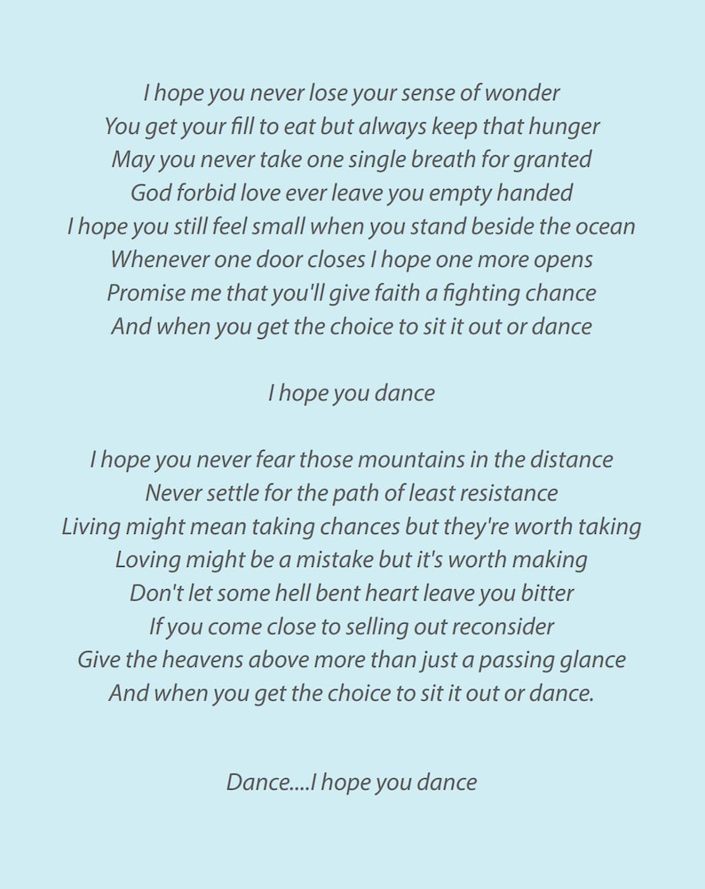 I Hope You Dance Art Print Inspirational Art Song Lyrics Etsy