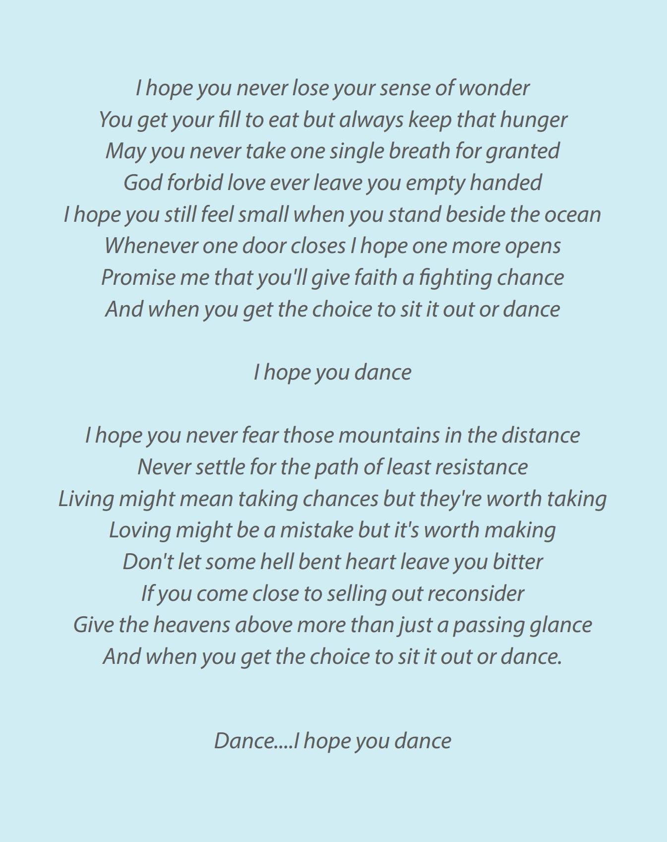 I Hope You Dance Art Print Inspirational Art Song Lyrics - Etsy