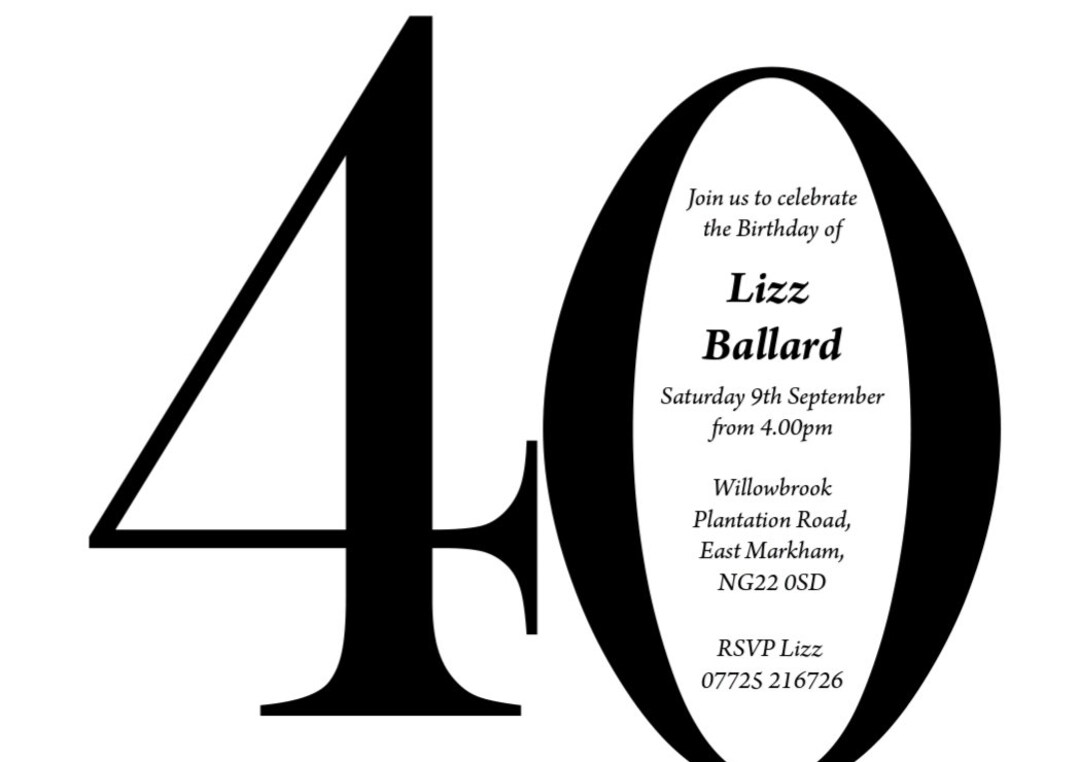 40th Party Invitations, Birthday Party, Mono Invites, Party Invites ...