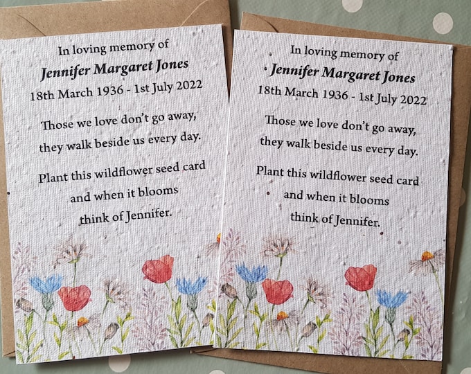 MEMORIAL CARD Seed Paper Memorial Cards With Plantable Heart Wildflower ...