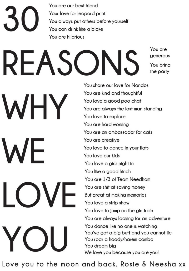 30 Reasons Why We/i Love You Print, Friend Picture, Gift for Them ...