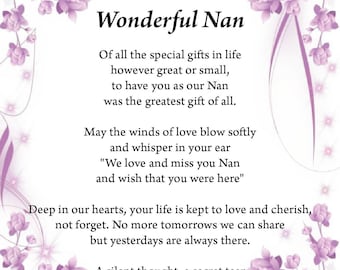 Nan Funeral Poem - Etsy UK