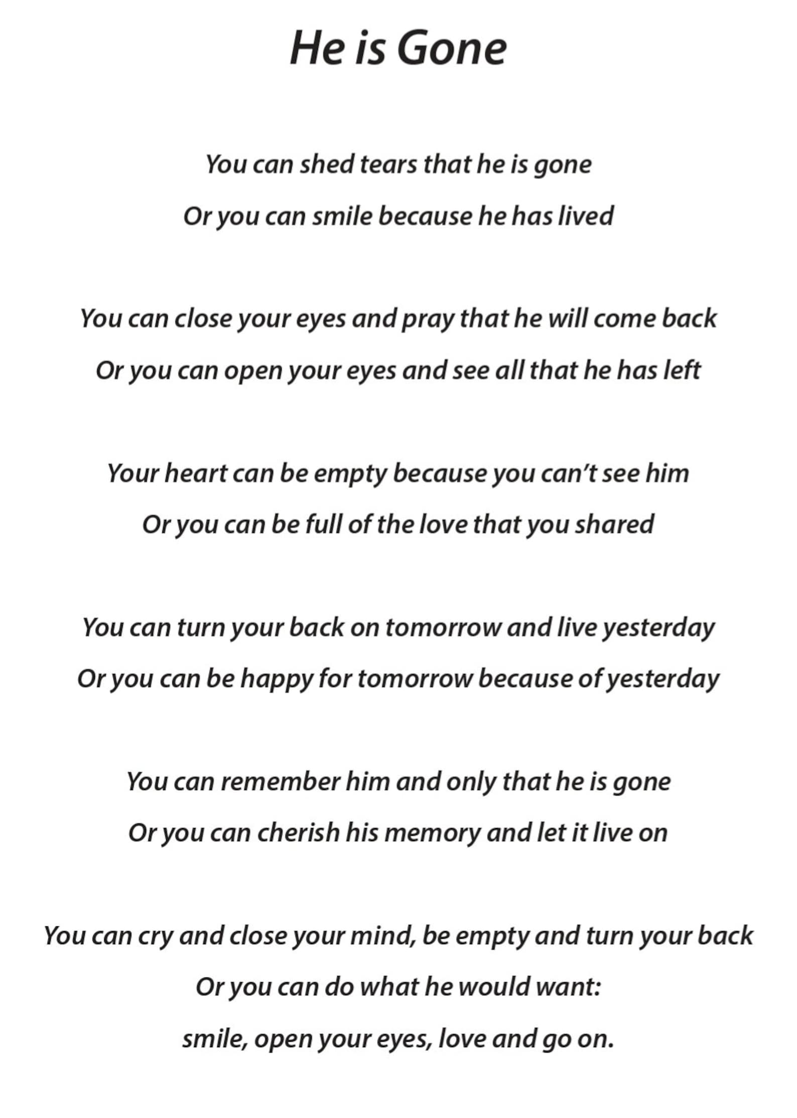 He is Gone Print, Memorial Print, Digital Print, Digital Download ...