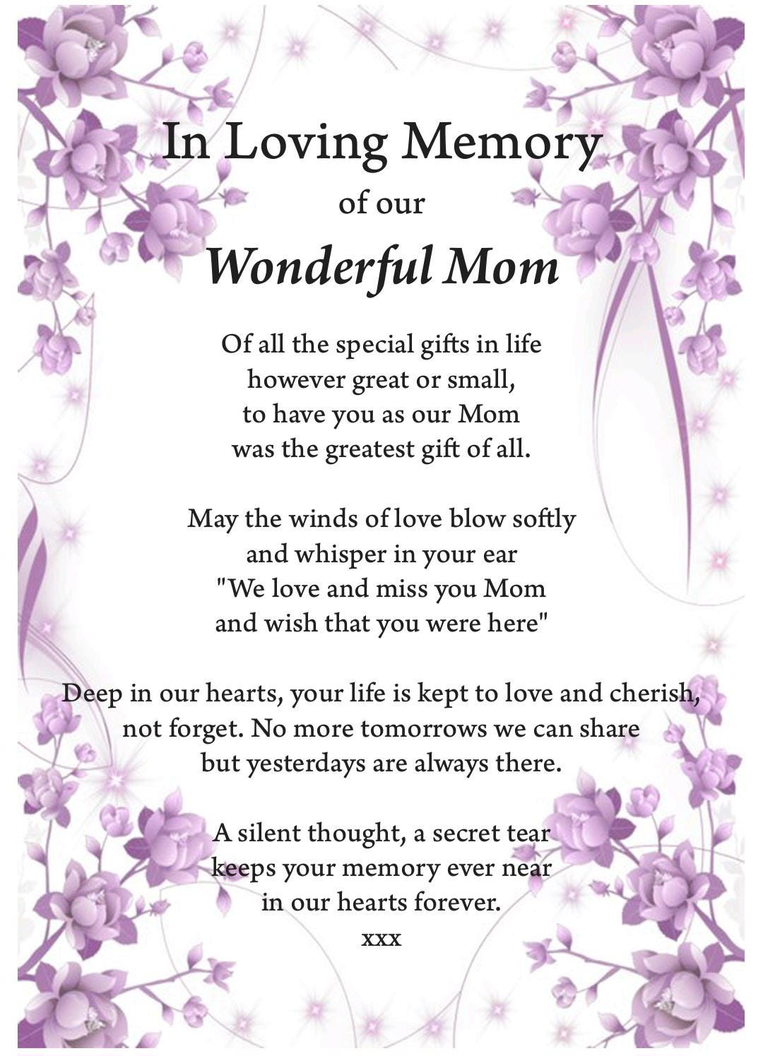 Mum in Loving Memory Print, Funeral Poem, Missing You, Bereavement ...