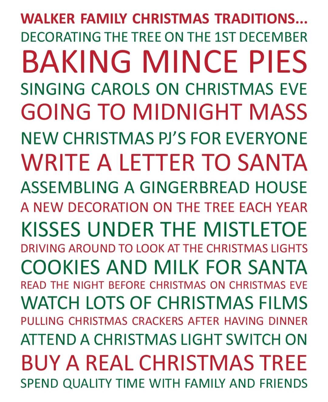 Family Christmas Traditions Print, Home Decor, Christmas, Traditions ...