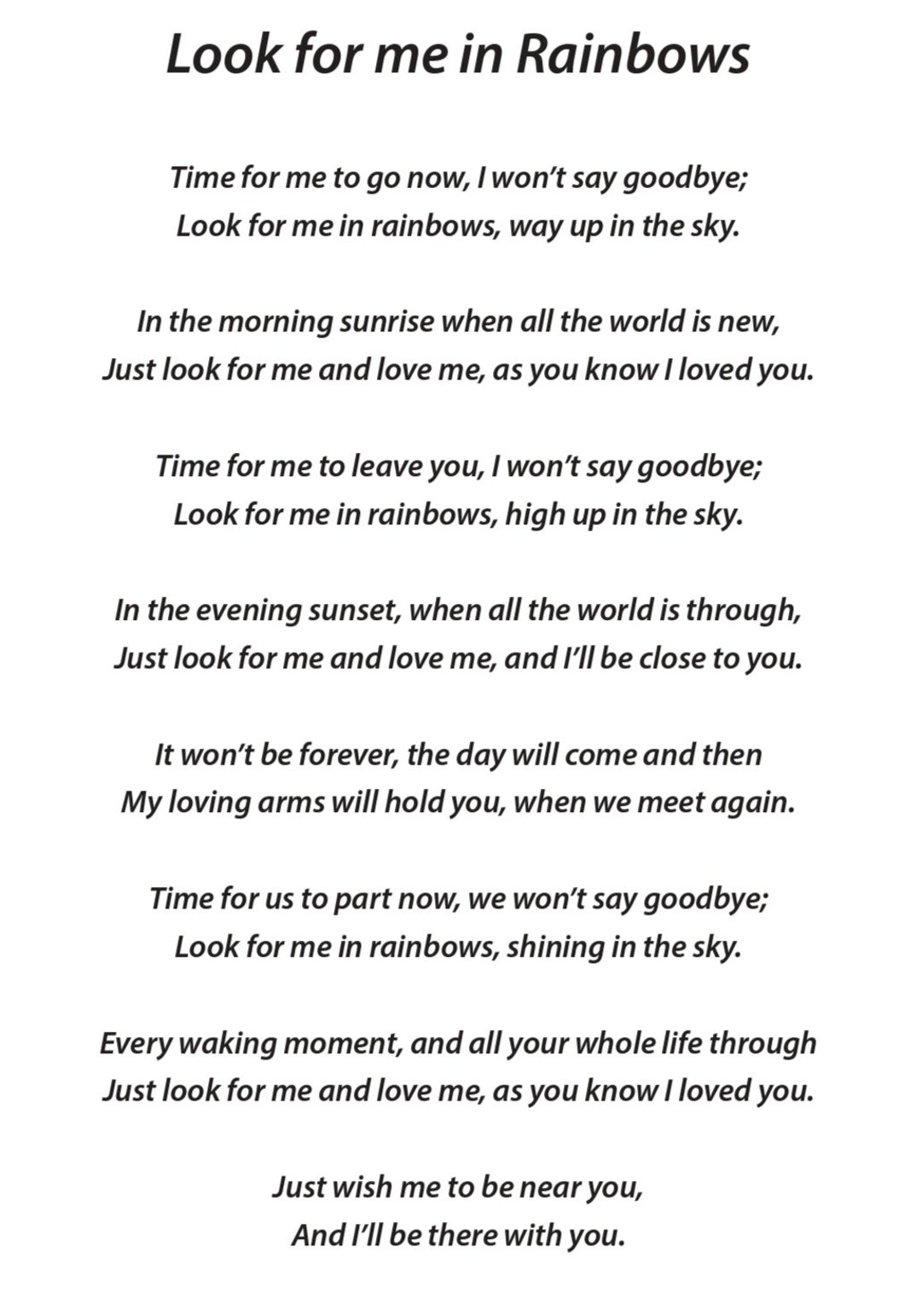 Look for Me in Rainbows Print, Memorial Print, Digital Print, Digital ...