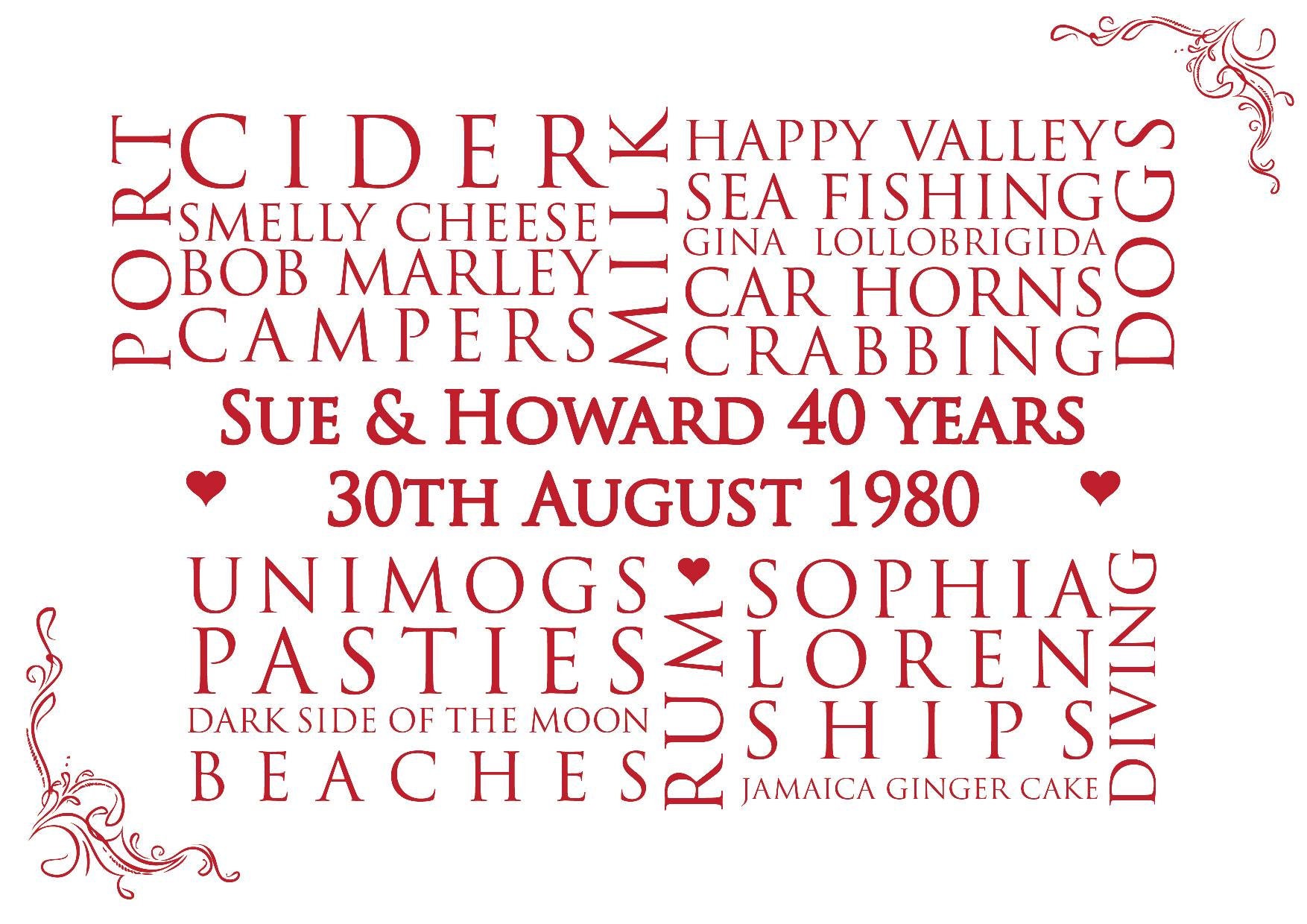 Ruby Wedding Anniversary Personalised Present A4 Print - Etsy