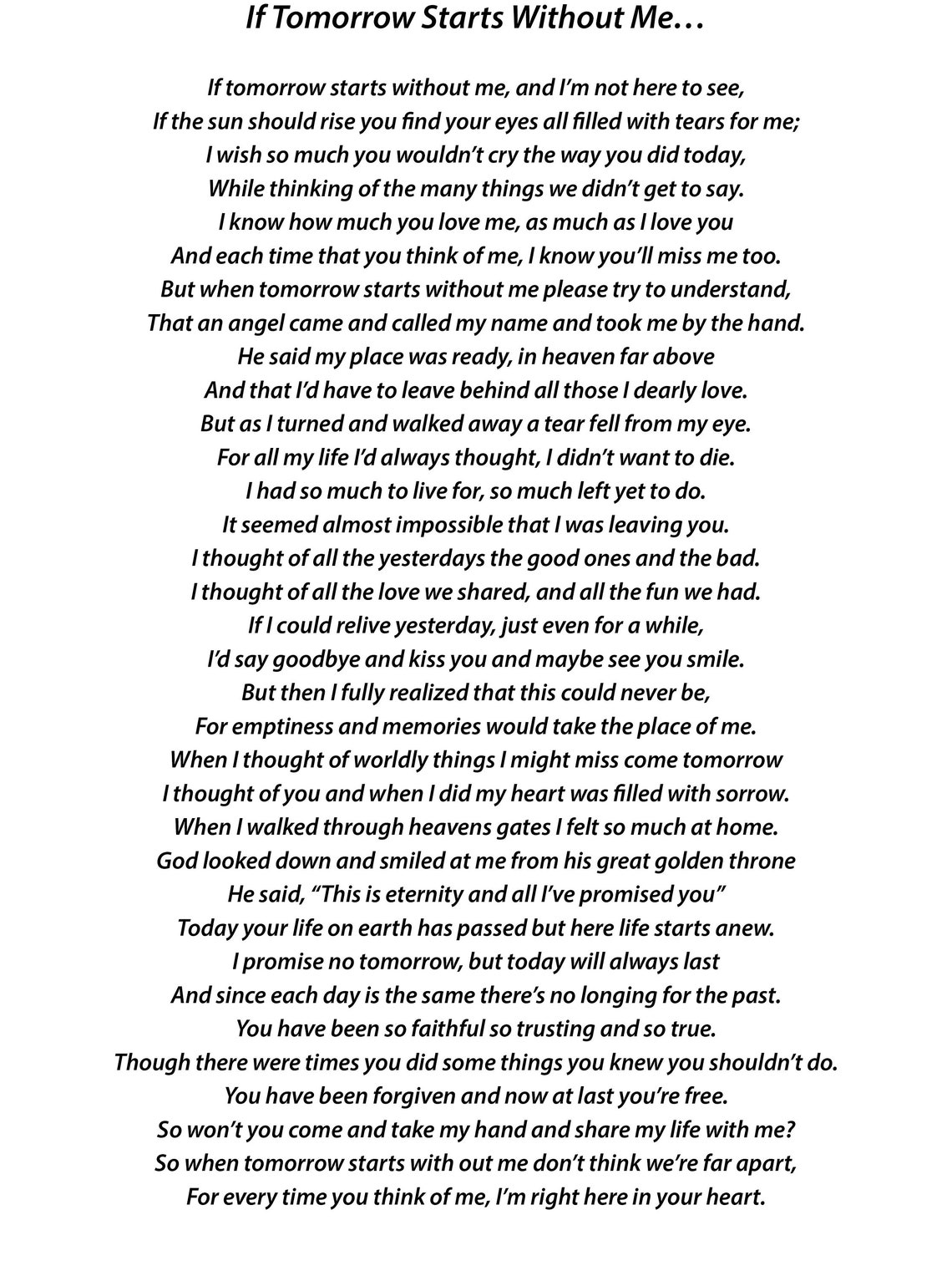If Tomorrow Starts Without Me Print, Memorial Print, Digital Print ...