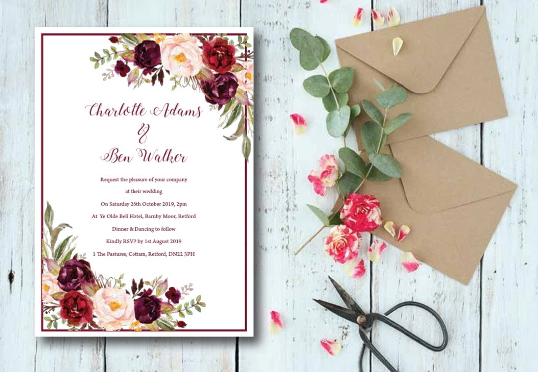 Pretty Wedding Invitation, Floral Wedding Invitation, Wedding Invite ...