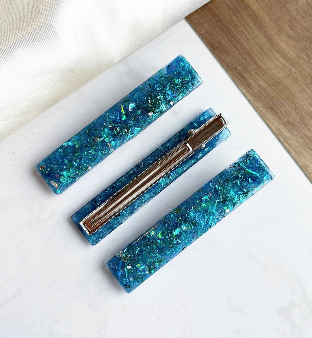 3 Pack Iridescent Blue Sparkly Hair Barrette Clips: Hair Accessories ...