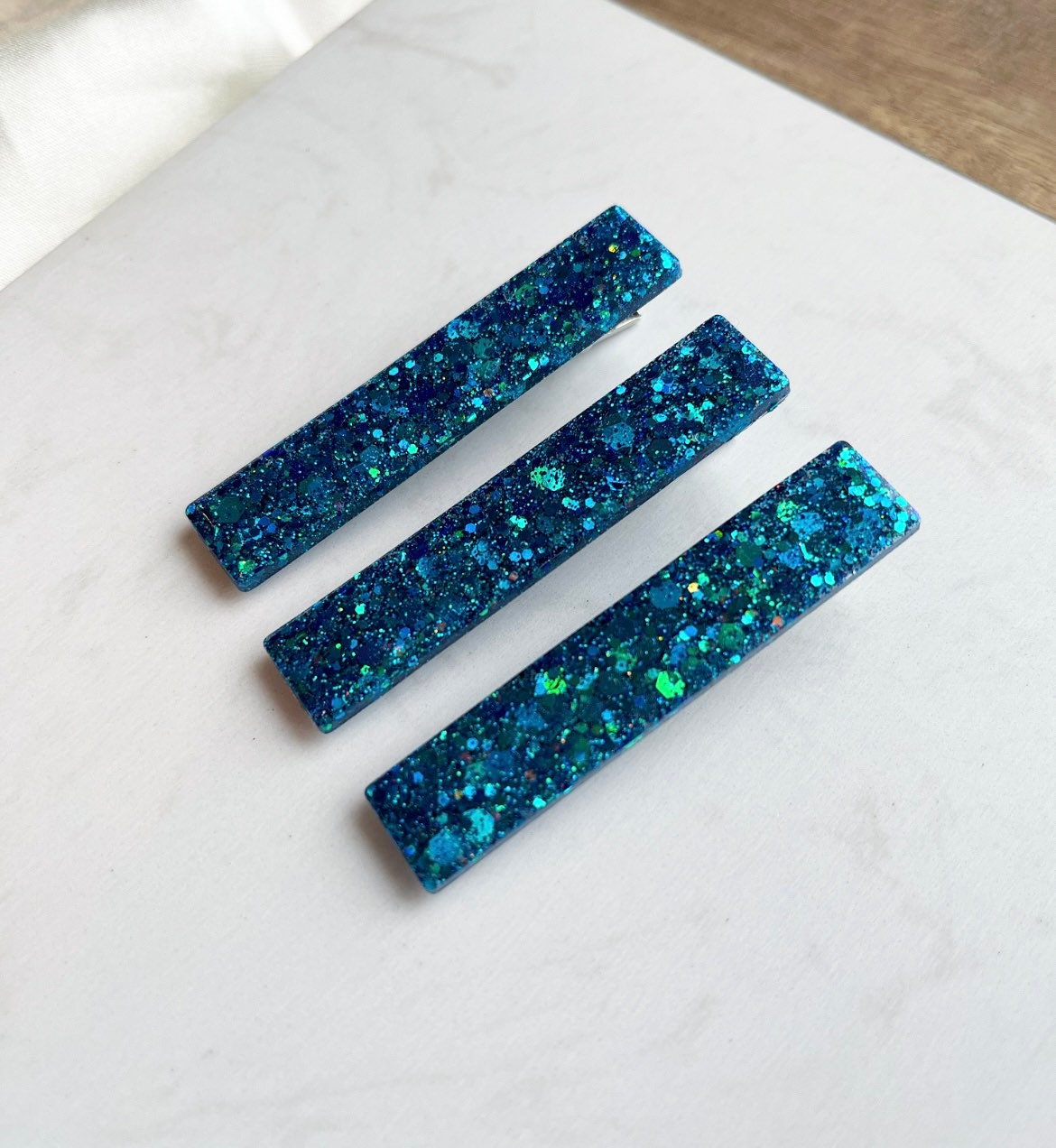 3 Pack Blue Sparkly Glitter Hair Barrette Clips: Hair Accessories ...