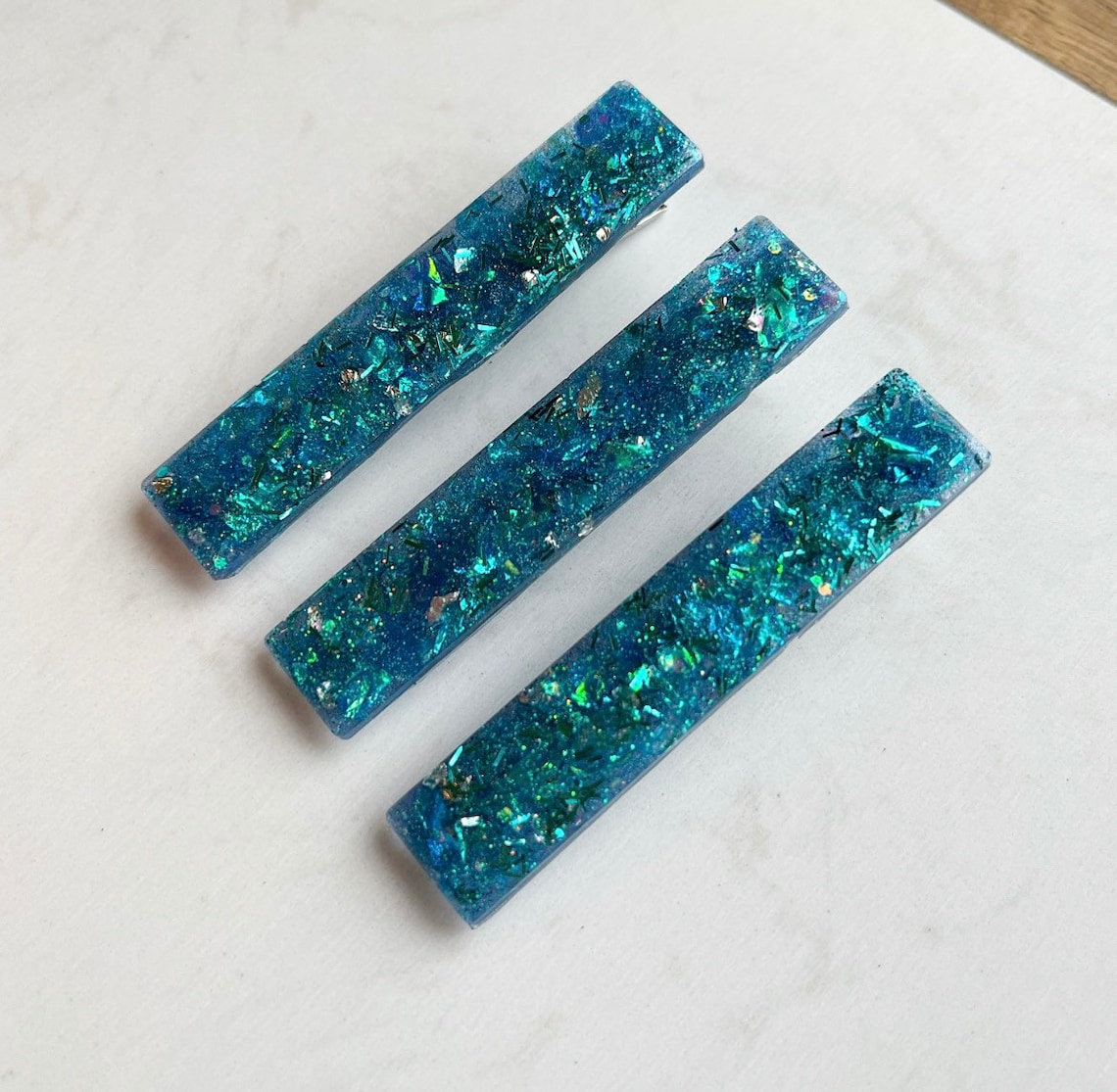 3 Pack Iridescent Blue Sparkly Hair Barrette Clips: Hair Accessories ...