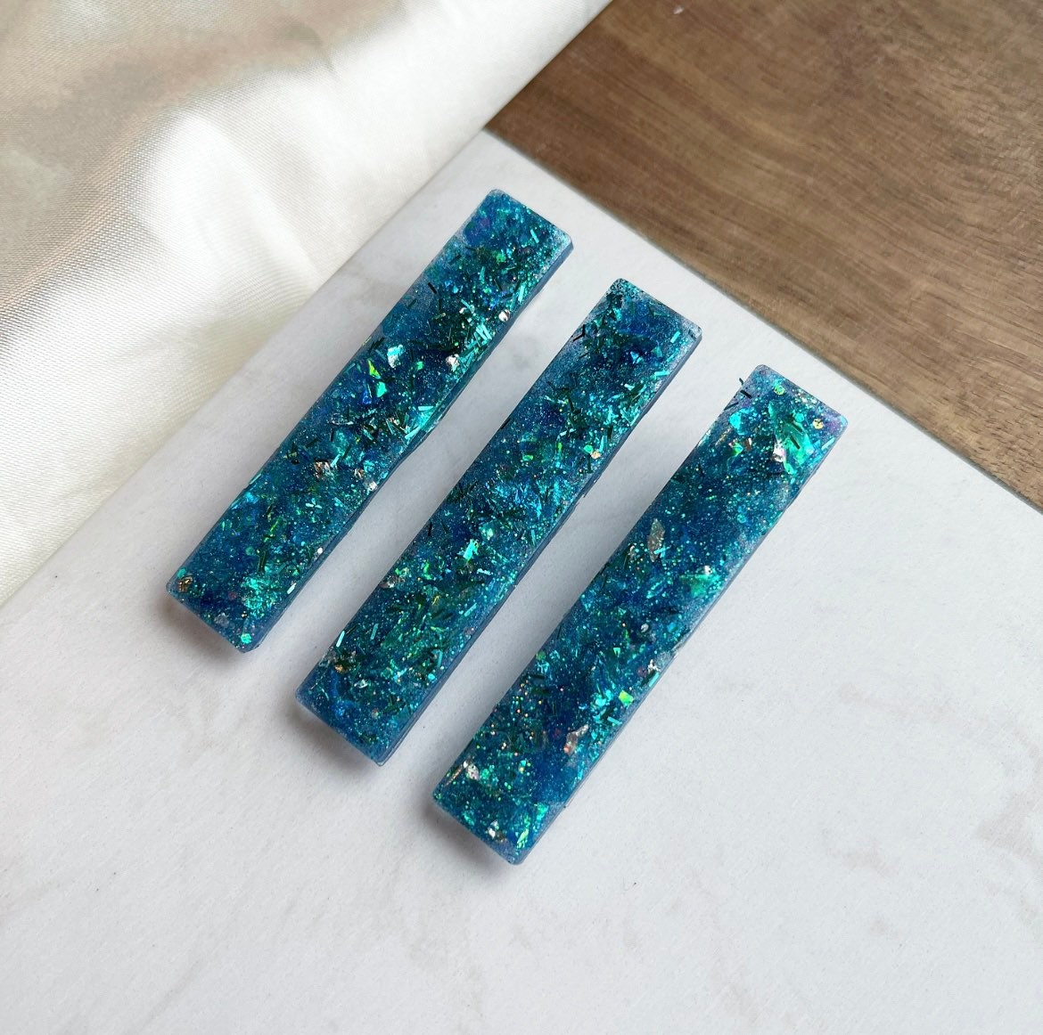 3 Pack Iridescent Blue Sparkly Hair Barrette Clips: Hair Accessories ...