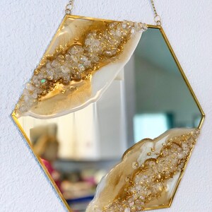 Geode Agate Gold Decorative Hanging Mirror: Quartz Stone, Resin Mirror ...