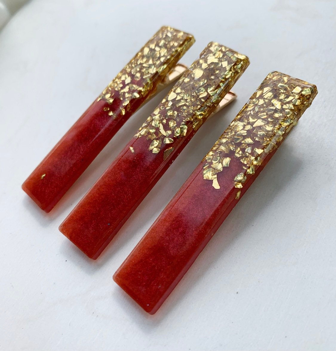 3 Pack Red and Gold Hair Barrette Clip: Hair Accessories, Elegant Hair ...