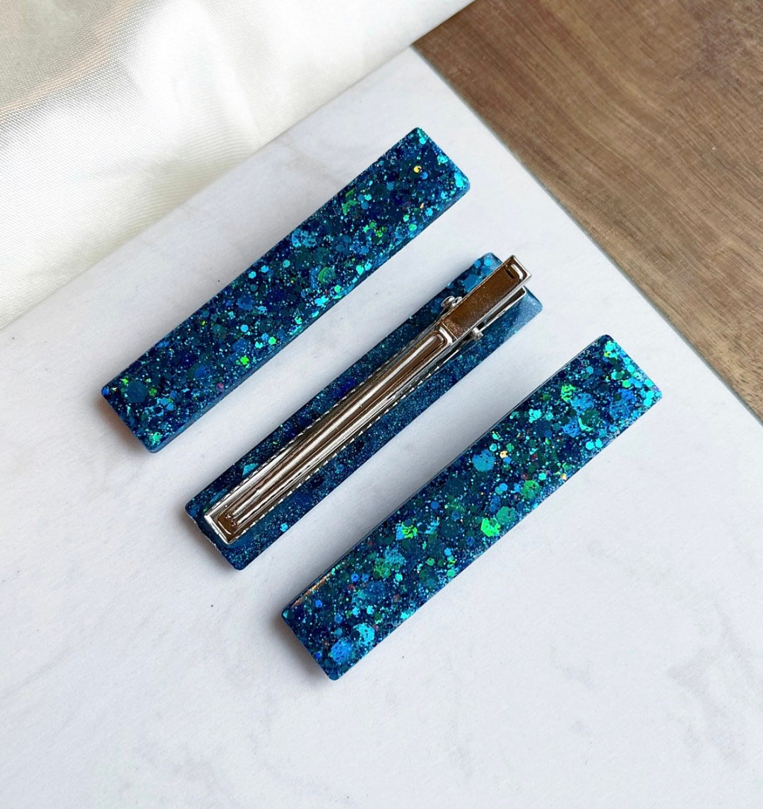 3 Pack Blue Sparkly Glitter Hair Barrette Clips: Hair Accessories ...