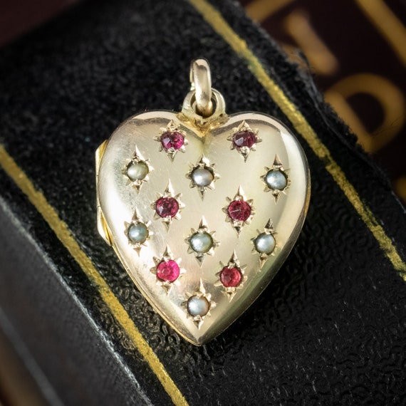 Antique Victorian Pink Paste Pearl Heart Locket 15ct … - Gem