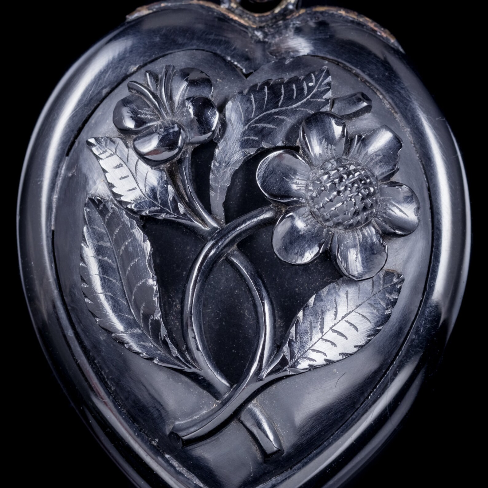 Antique Victorian Whitby Jet Floral Heart Pendant - Etsy UK