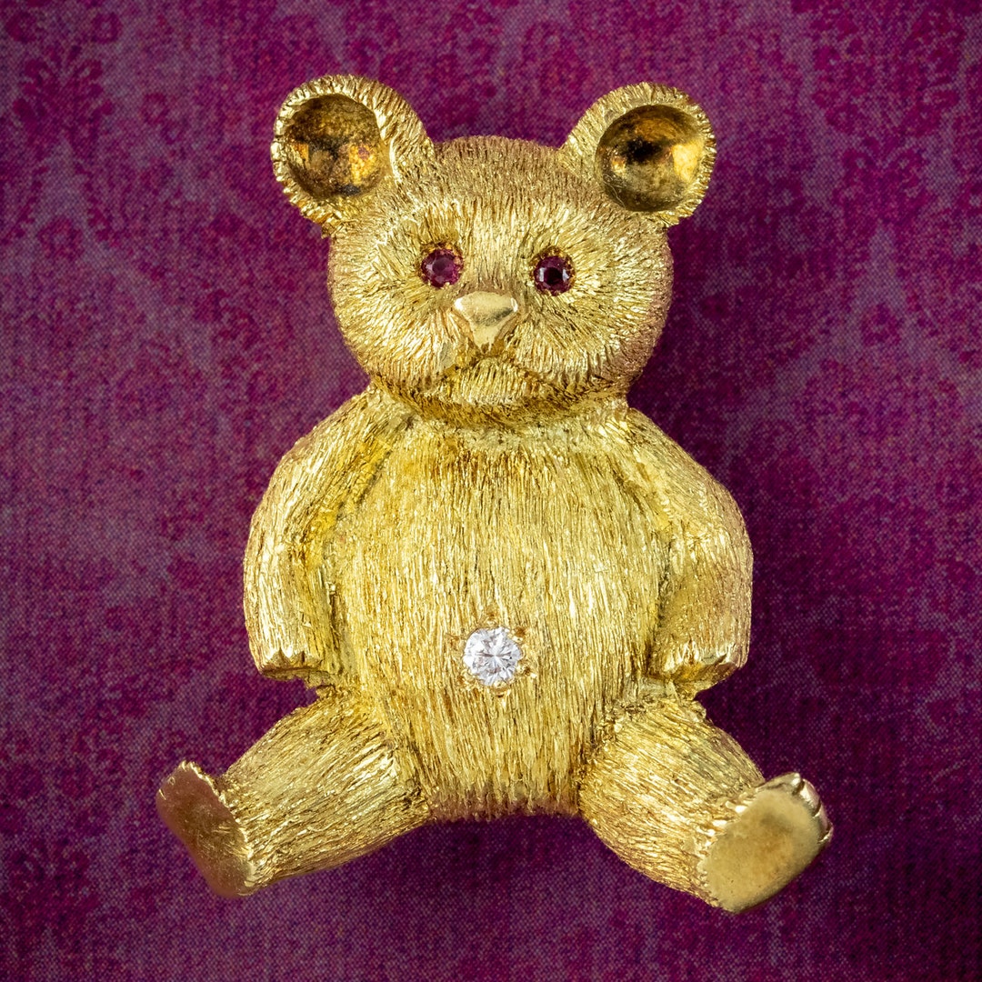 Vintage Diamond Ruby Teddy Bear Brooch 18ct Gold - Etsy