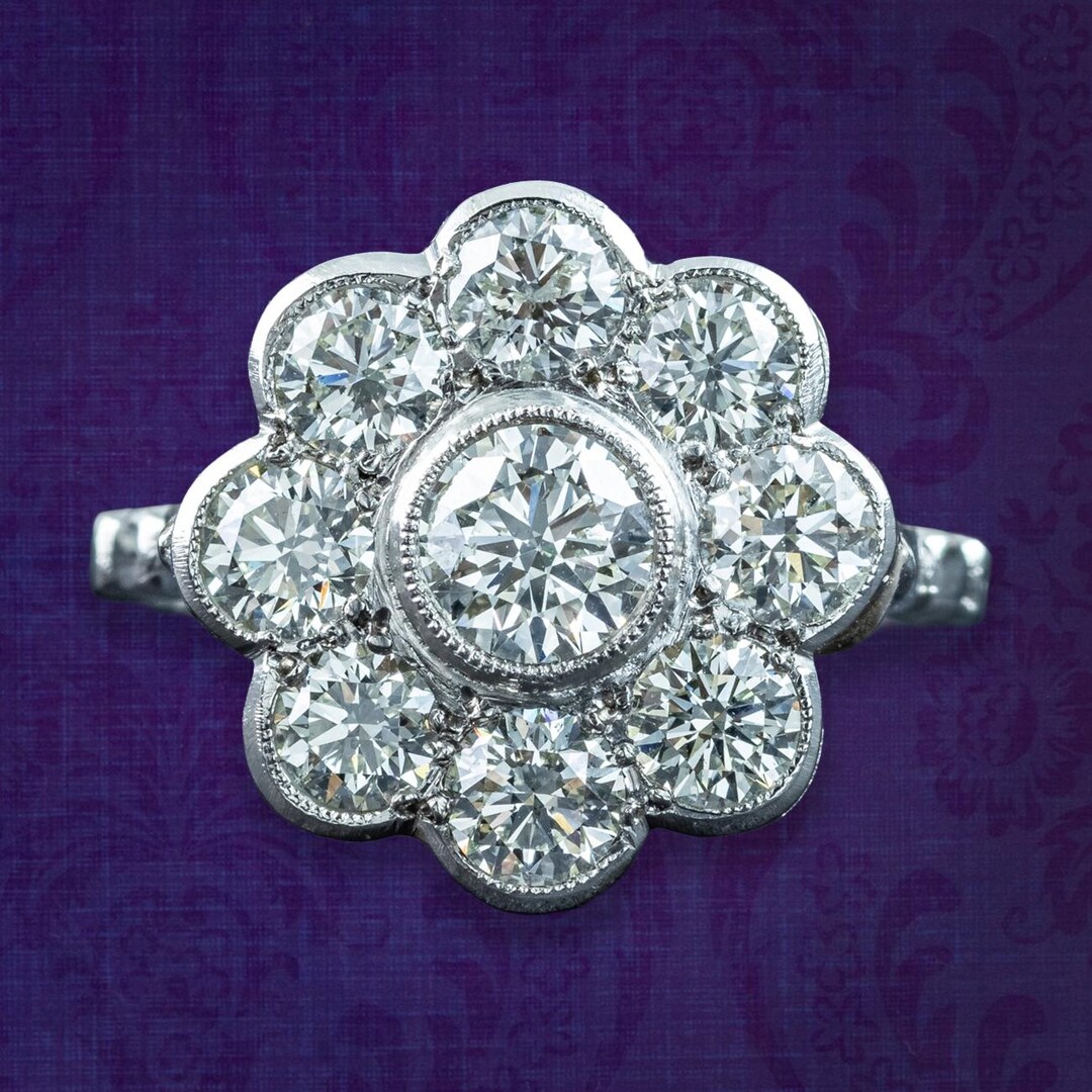 Edwardian Style Diamond Cluster Ring 2.36ct Total - Etsy