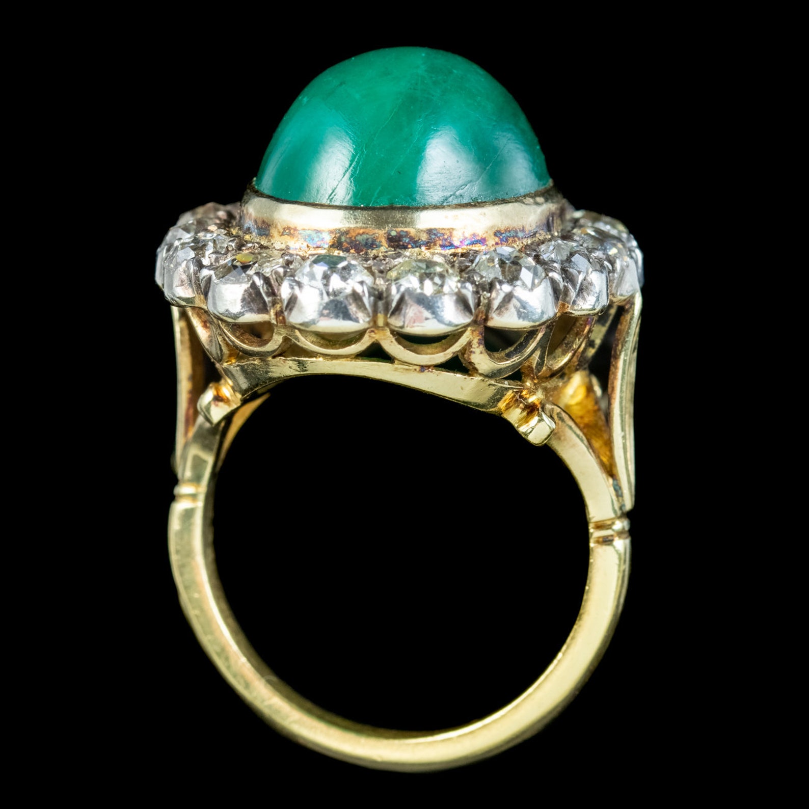 Antique Victorian Emerald Diamond Cluster Ring 11ct Cabochon Emerald - Etsy