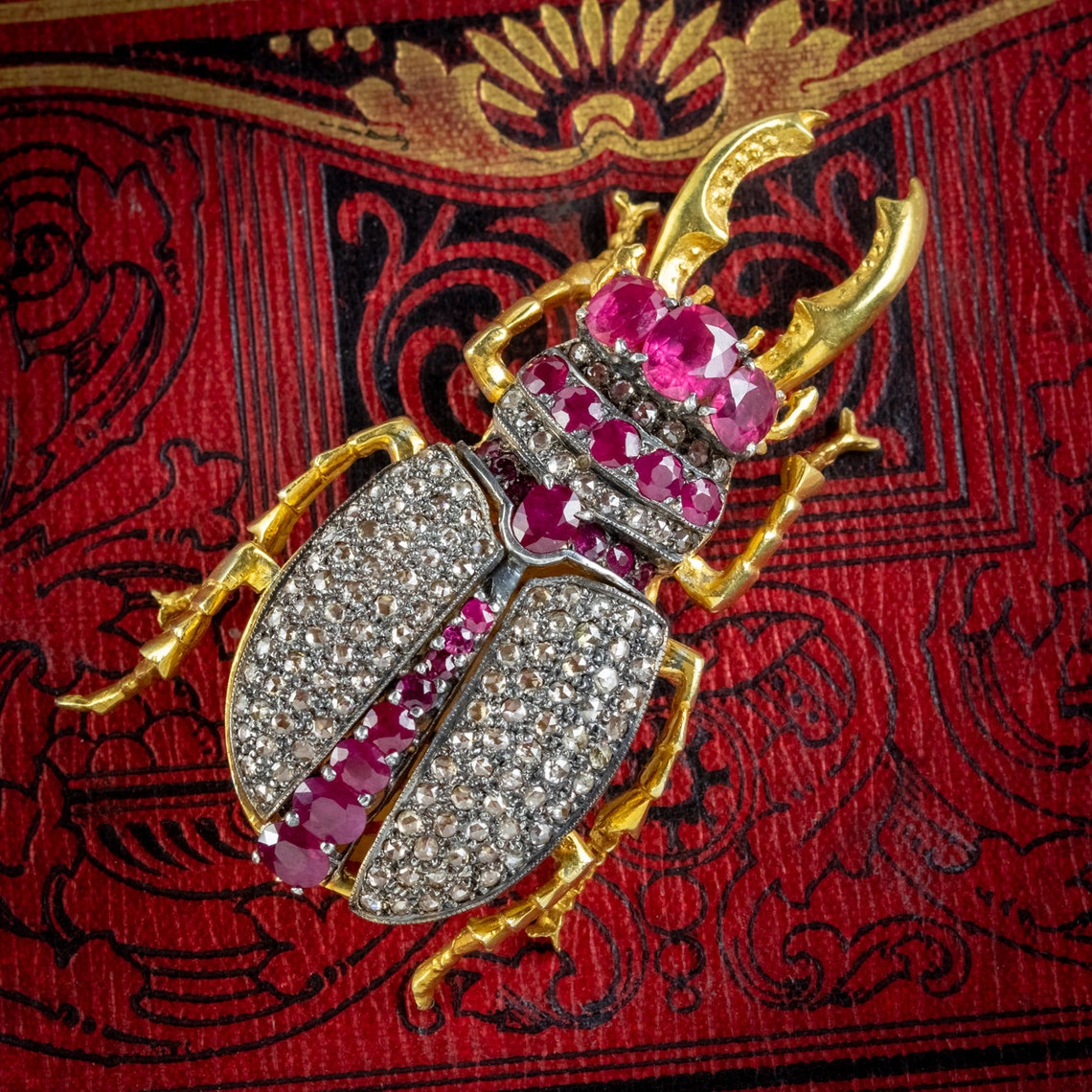 Edwardian Style Ruby Diamond Stag Beetle Brooch 3ct of Ruby | Etsy