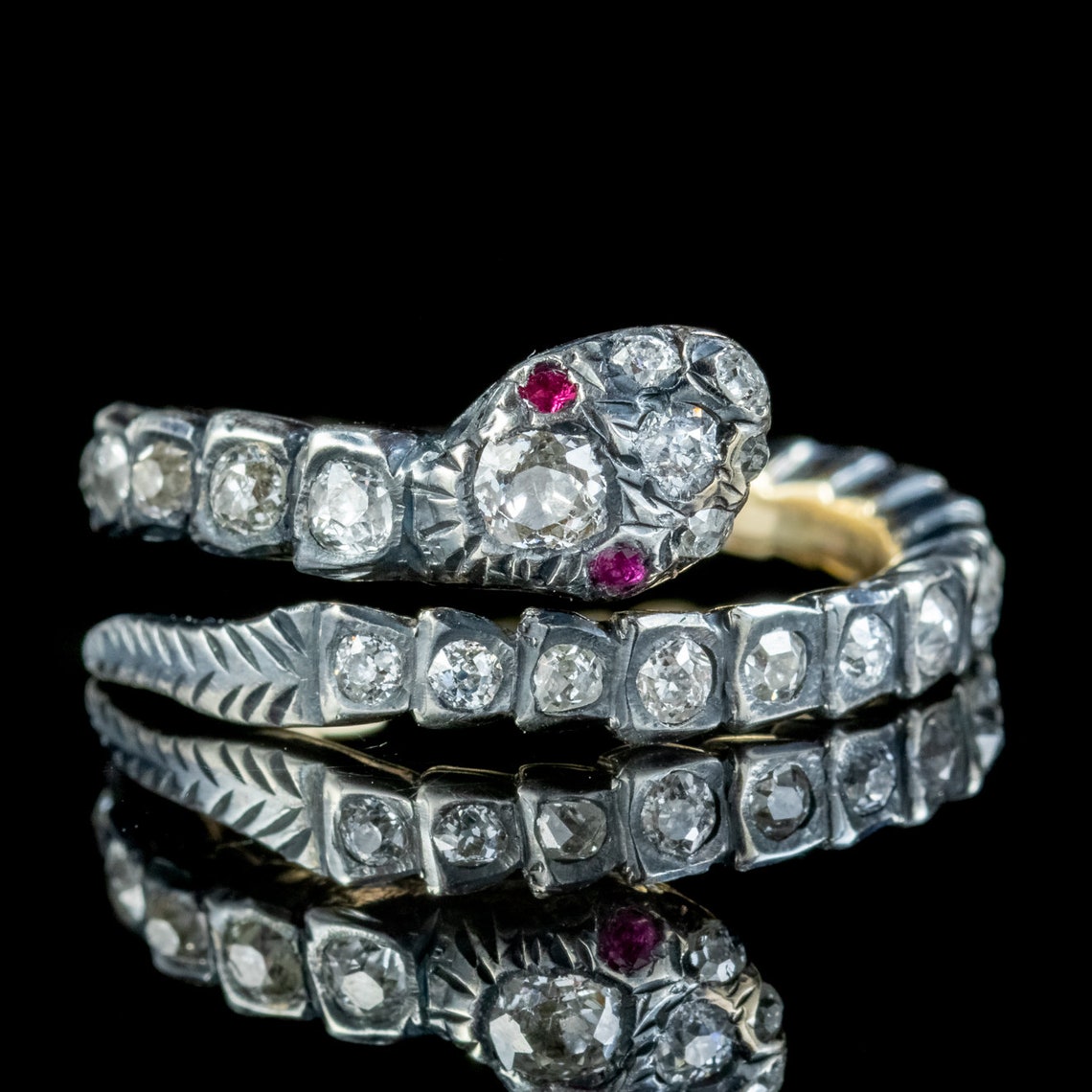 Georgian Style Diamond Snake Eternity Ring Ruby Eyes - Etsy UK