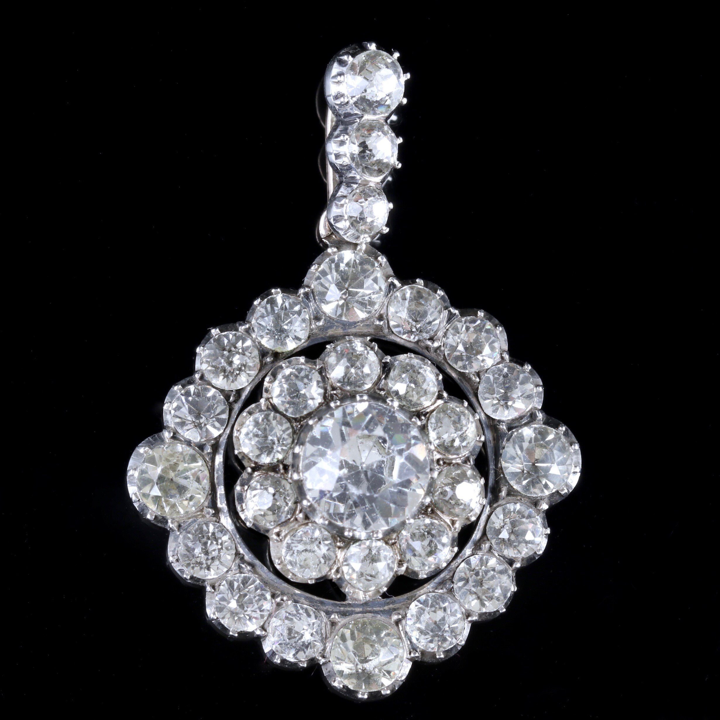 Antique Victorian Paste Cluster Pendant Silver 18ct Gold