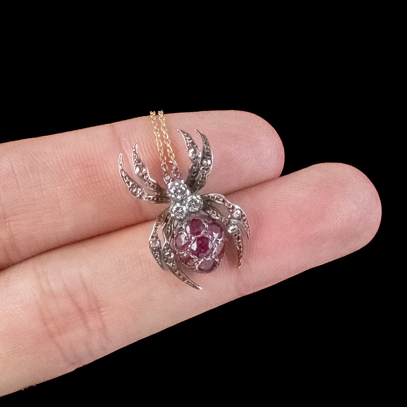 Victorian Style Ruby Diamond Spider Pendant Necklace Silver | Etsy