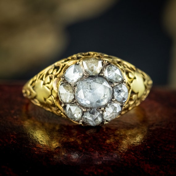 Antique Georgian Rose Cut Diamond Cluster Ring 1.5ct … - Gem Antique Georgian Rose Cut Diamond Cluster Ring 1.5ct … - Gem