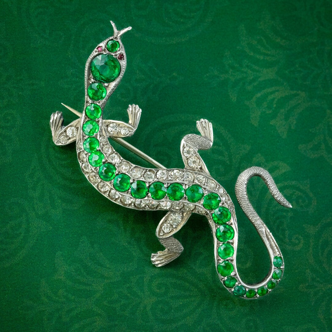 Antique Victorian Paste Lizard Brooch Silver - Etsy