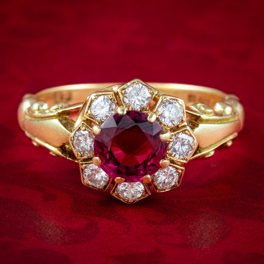 Vintage Ruby Diamond Cluster Ring Natural 1.13ct Ruby Dated 1977 With Cert - Etsy