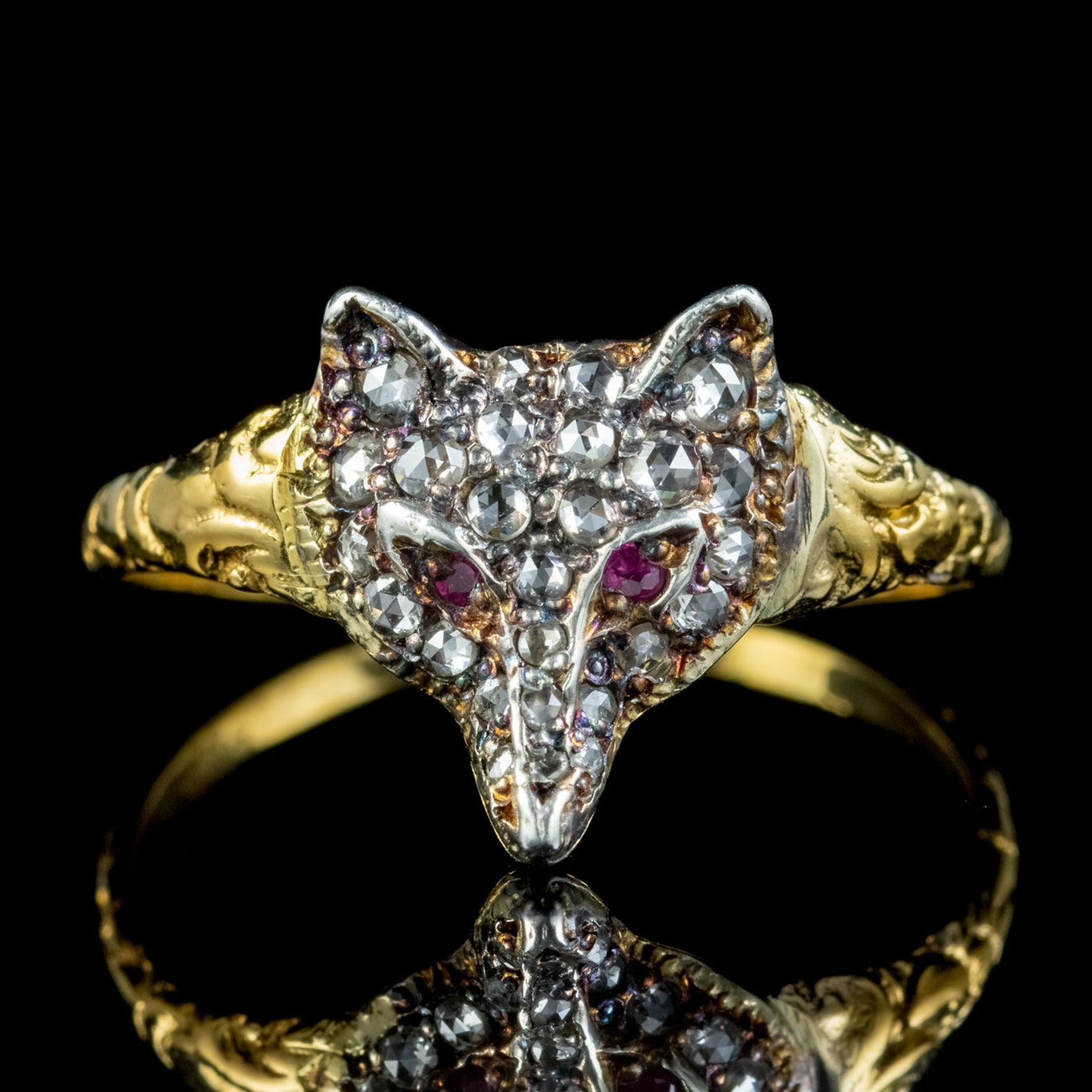 Victorian Style Diamond Fox Ring Ruby Eyes - Etsy UK
