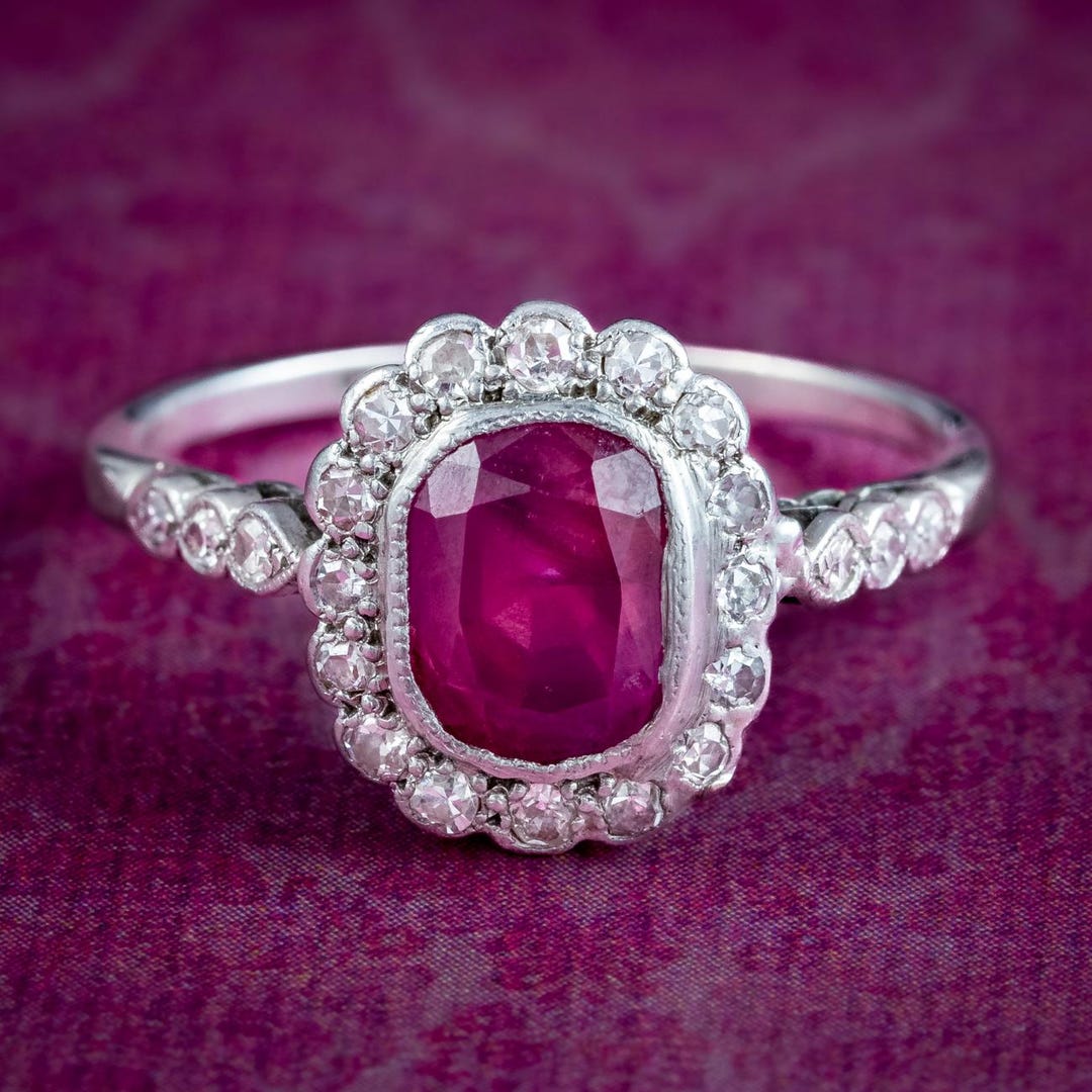 Antique Edwardian Ruby Diamond Cluster Ring 1ct Ruby - Etsy