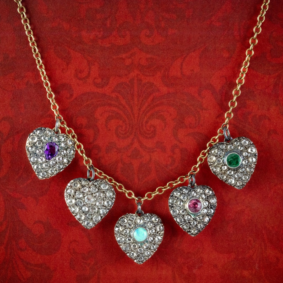 Victorian Style Acrostic Gemstone Adore Heart Charm Necklace - Etsy