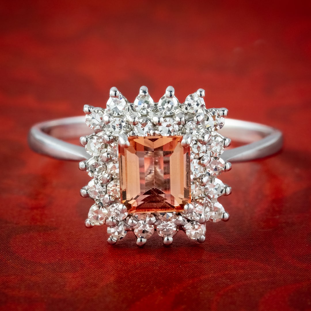 Vintage Orange Topaz Diamond Cluster Ring 1.3ct Topaz - Etsy