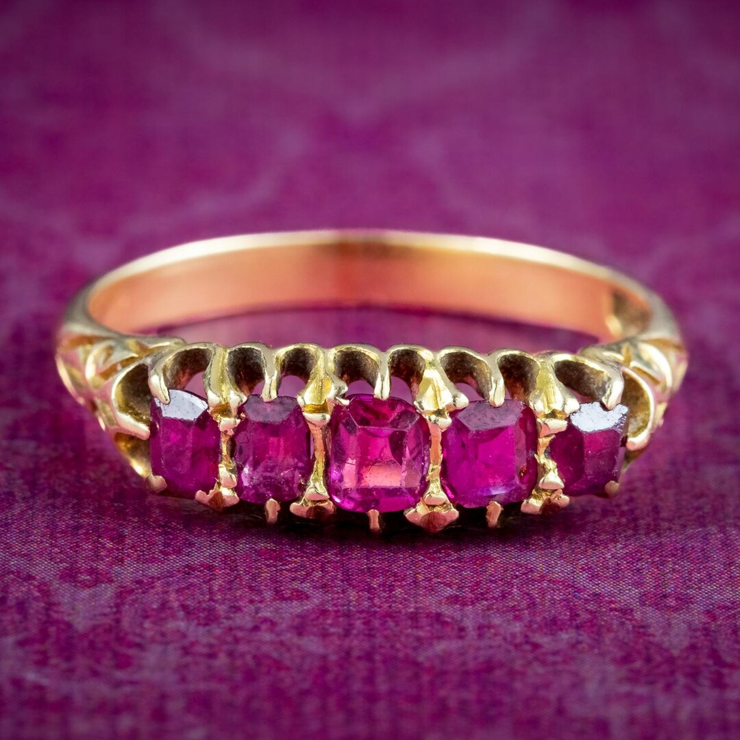 Antique Victorian Ruby Five Stone Ring 0.90ct Total - Etsy