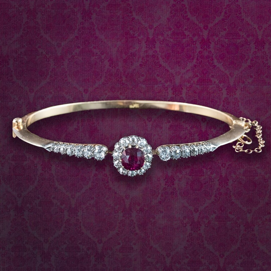 Antique Victorian Ruby Diamond Bangle 18ct Gold 1.75ct Ruby - Etsy