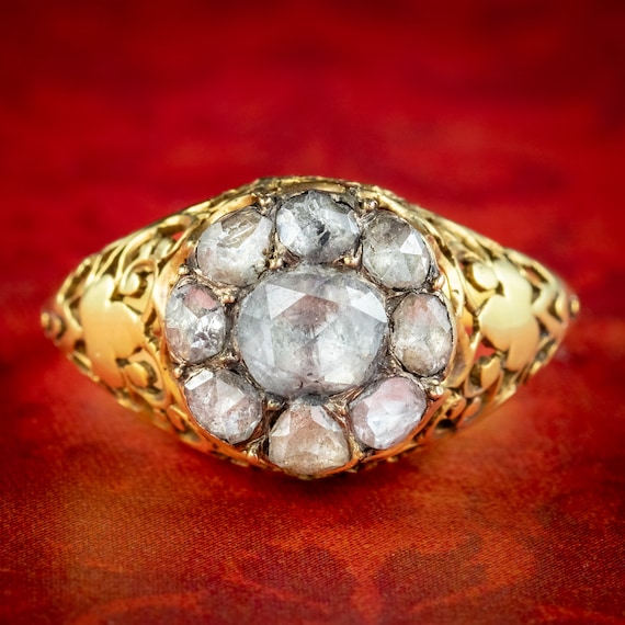 Antique Georgian Rose Cut Diamond Cluster Ring 1.5ct … - Gem Antique Georgian Rose Cut Diamond Cluster Ring 1.5ct … - Gem