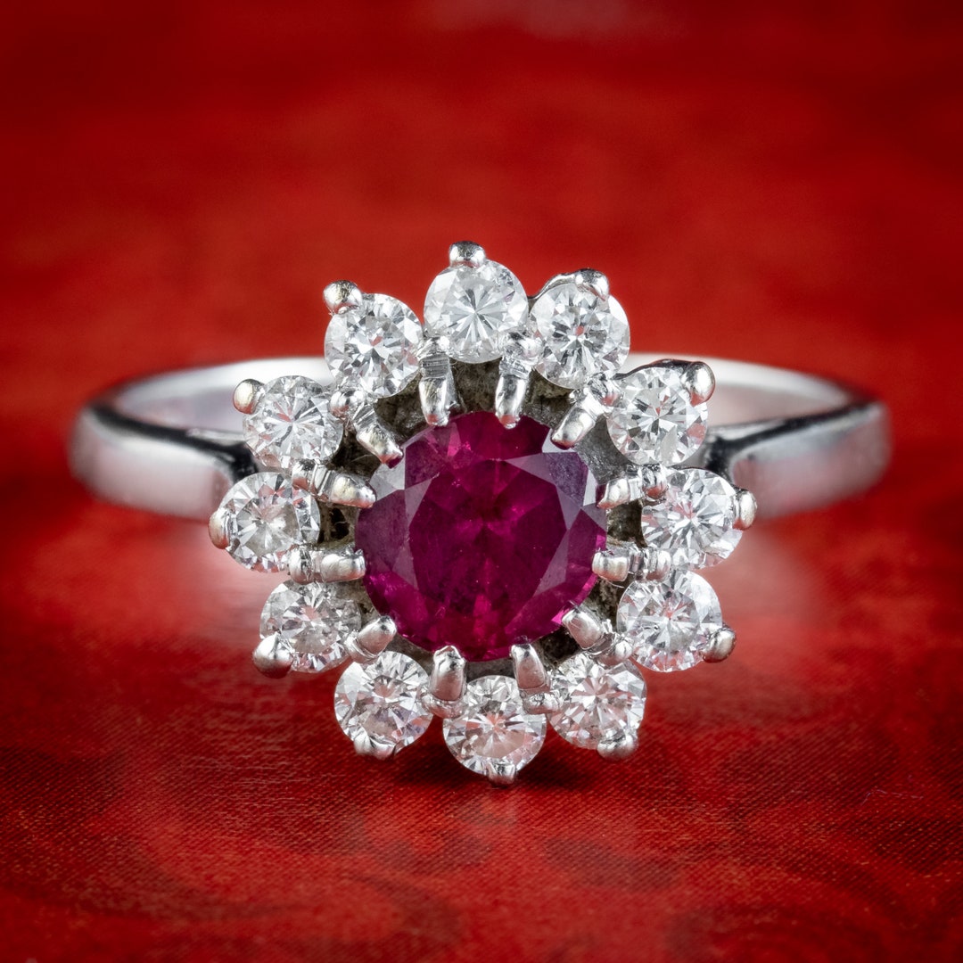 Vintage Ruby Diamond Daisy Cluster Ring 1ct Ruby Dated 1976 - Etsy