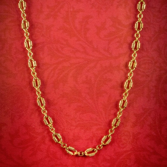 Antique Victorian Chain Necklace Silver 18ct Gold Gil… - Gem