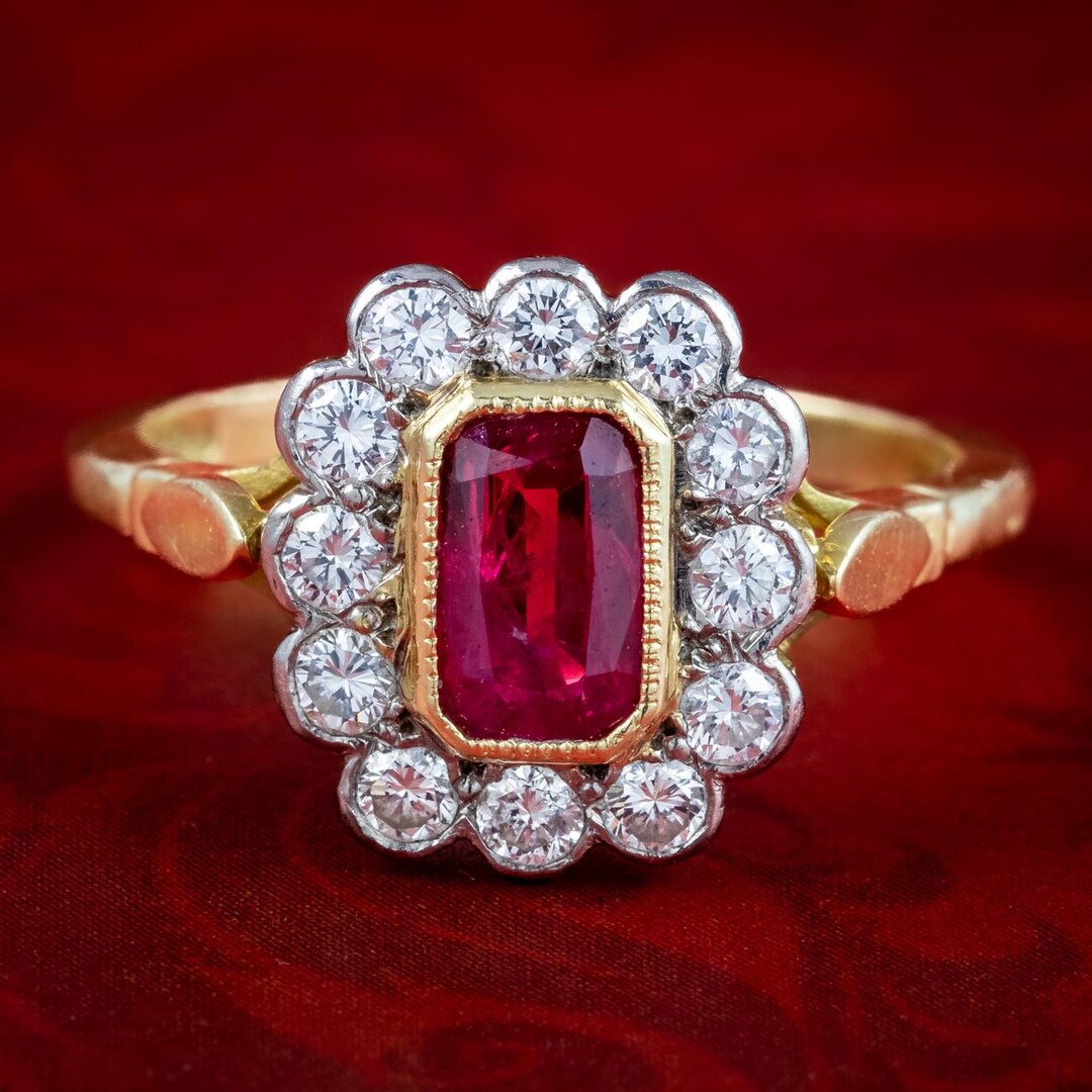 Edwardian Style Ruby Diamond Cluster Ring 0.75ct Ruby - Etsy