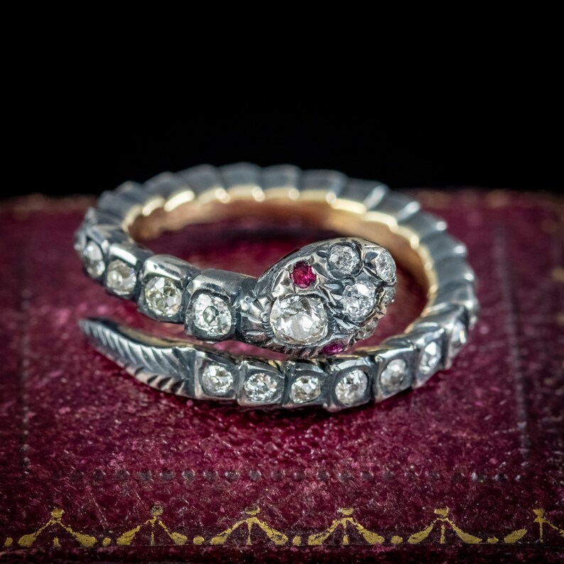 Georgian Style Diamond Snake Eternity Ring Ruby Eyes - Etsy UK